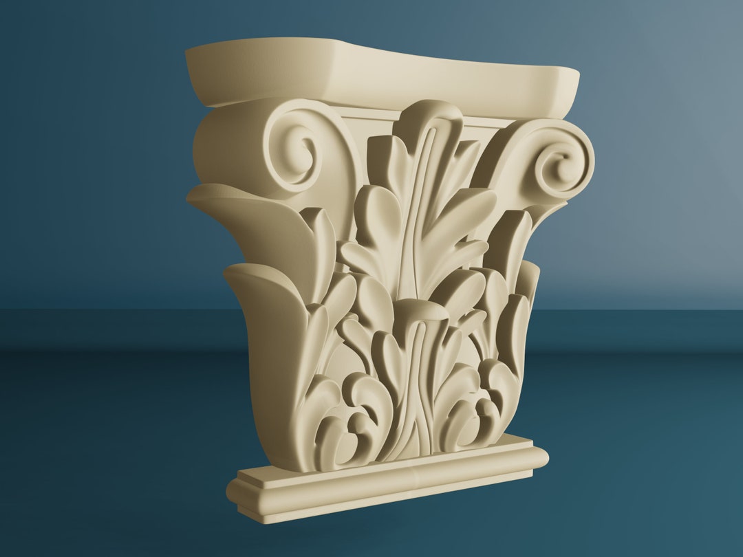 Wood Carved Capital With Flowing Leaves, Unpainted Wooden Capital ...