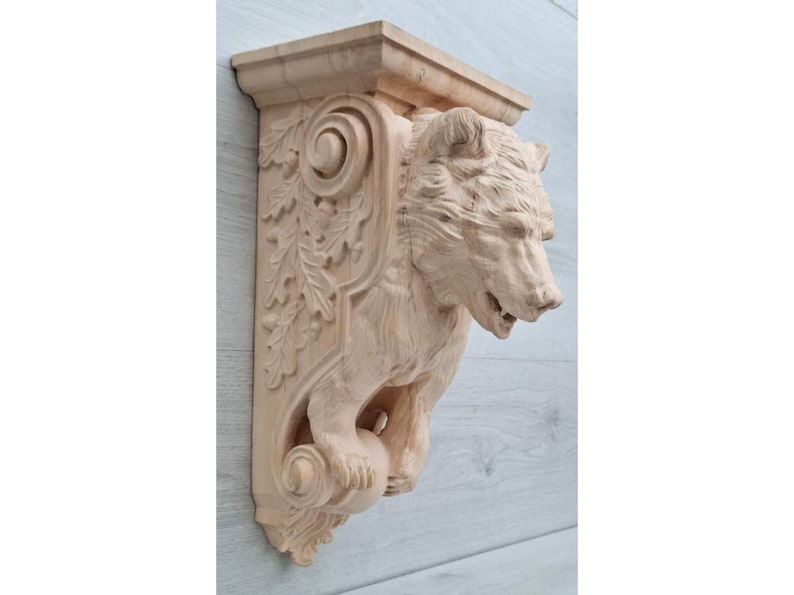 Wood Carved Corbel With Bear, Unpainted Wooden Bracket, Furniture Wood ...