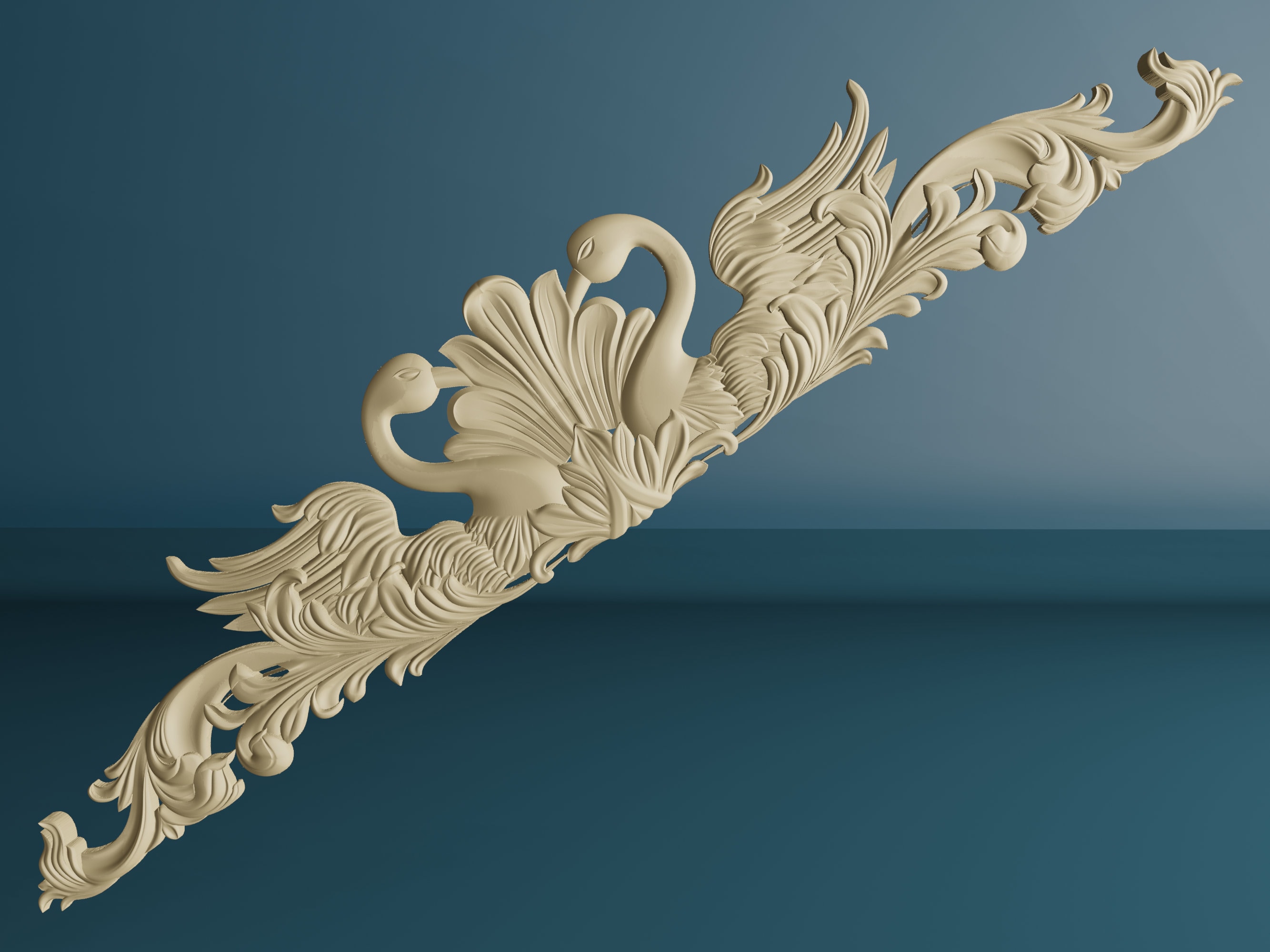 Wood Carved Swans Applique, Unpainted Wooden Onlay, Furniture Carving ...