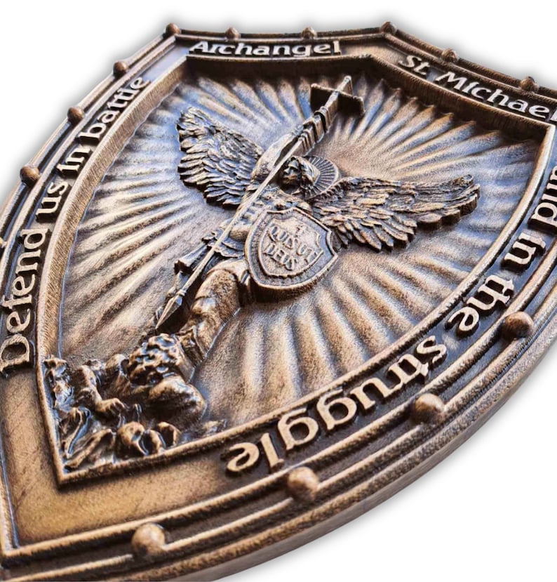 Shield With St Michael Wood Carving, Wooden Shield With Archangel ...