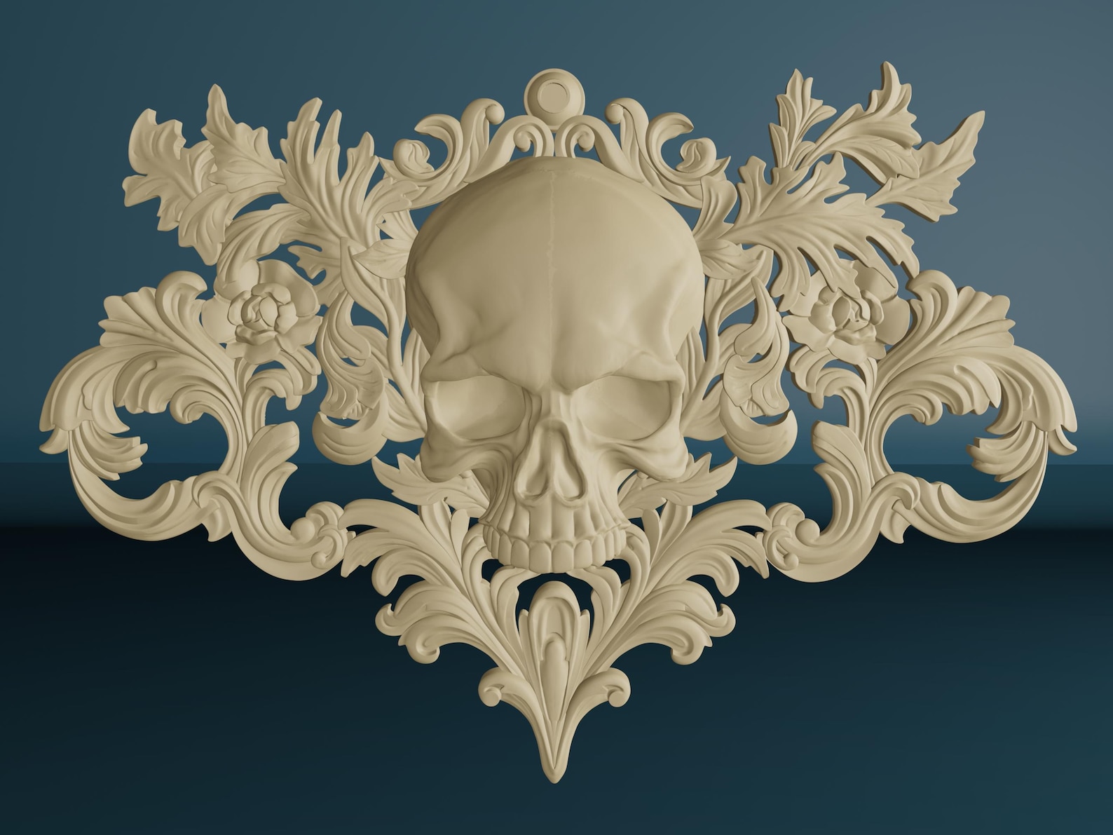 Gothic Inspired Skull Onlay Wood Carved, Skull With Floral Patterns ...