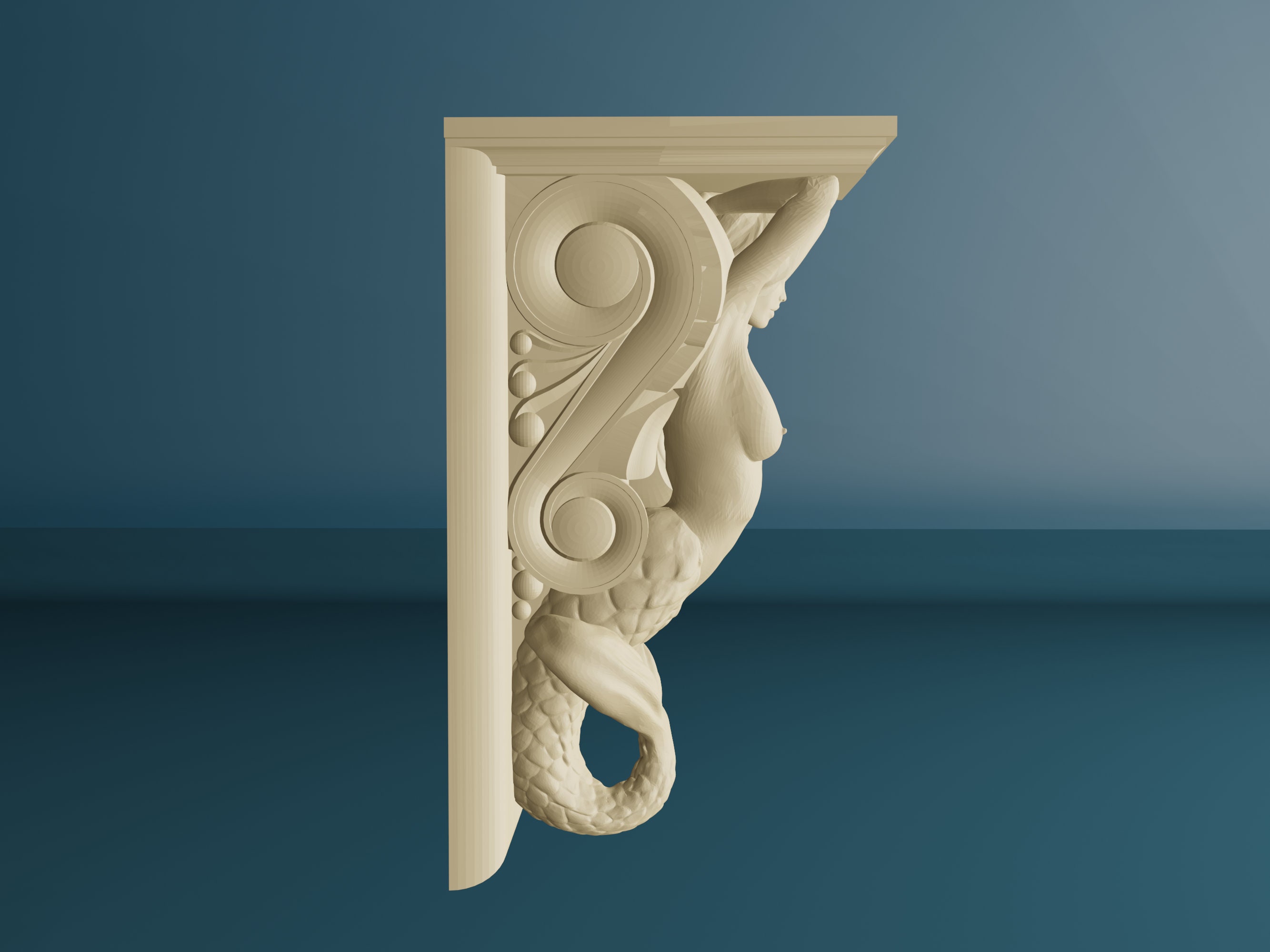 Mermaid Shelf Bracket, Wood Carved Corbel for Fireplace Mantle or ...