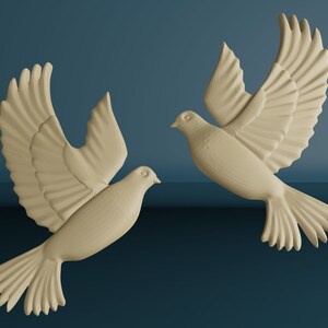 Two Doves Wood Carved Décor, Unpainted Wooden Pigeons, Wood Carved ...