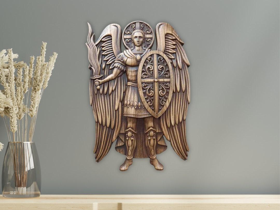 Saint Michael the Archangel Wood Carving, St Archangel Michael ...