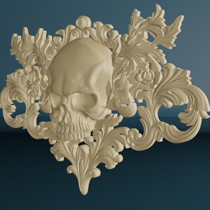 Gothic Inspired Skull Onlay Wood Carved, Skull With Floral Patterns ...