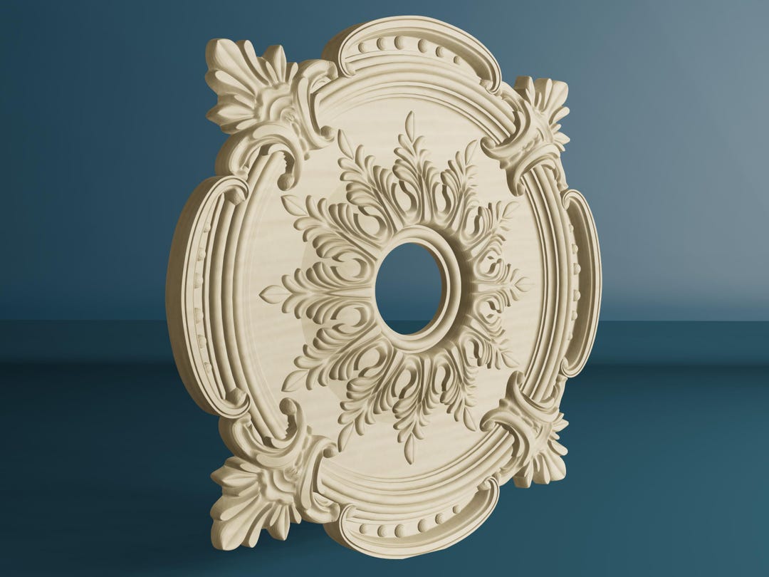 Wood Carved Round Rosette Onlay, Unpainted Wooden Applique Rosette ...