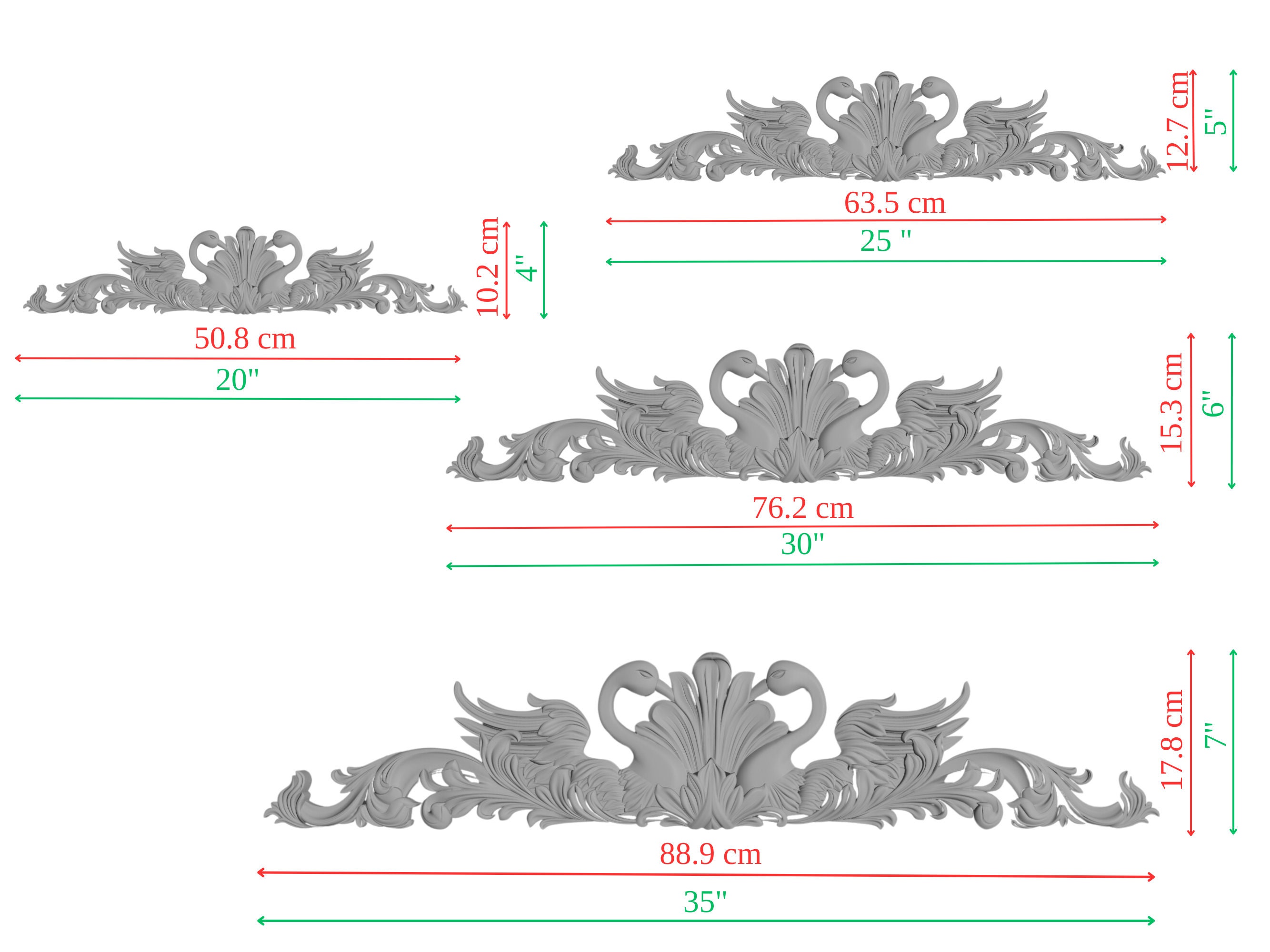 Wood Carved Swans Applique, Unpainted Wooden Onlay, Furniture Carving ...