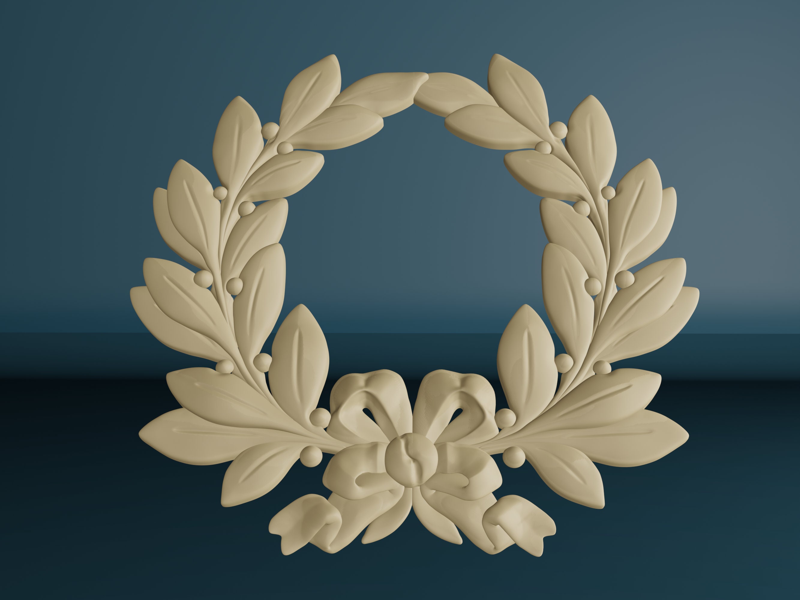 Wood Carved Laurel Wreath With Ribbon, Unpainted Wooden Onlay, Wreath ...
