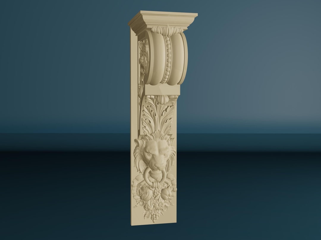 Wood Carved Corbel With Lion, Wooden Corbel With Lion’s Head Surrounded ...