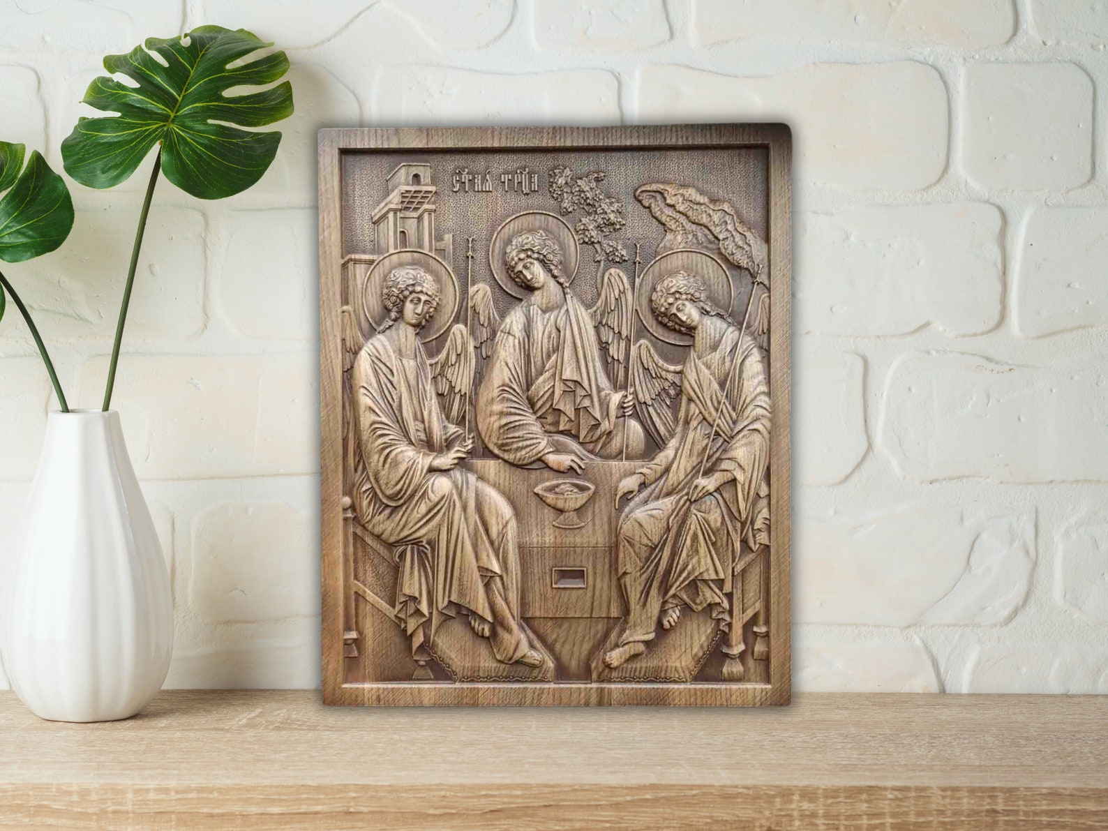 Holy Trinity Icon Wood Carving, Wooden Orthodox Icon of Holy Trinity - Etsy