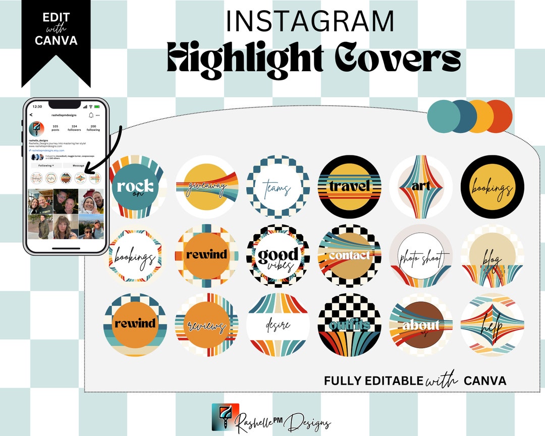 Editable Rainbow Instagram Highlight Covers Canva Template, Boho ...