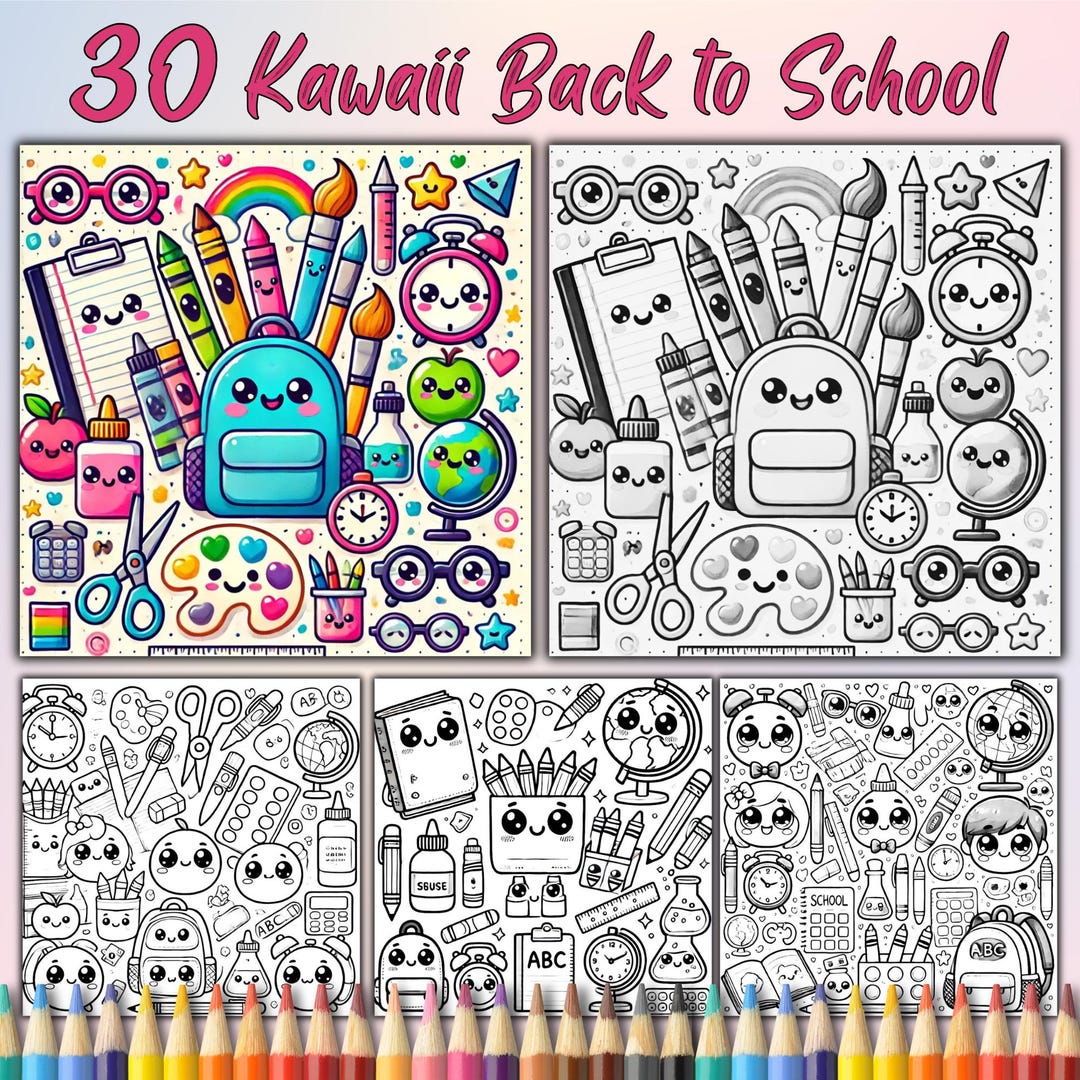 30 Kawaii Back to School Coloring Pages, Classroom Printables (digital ...