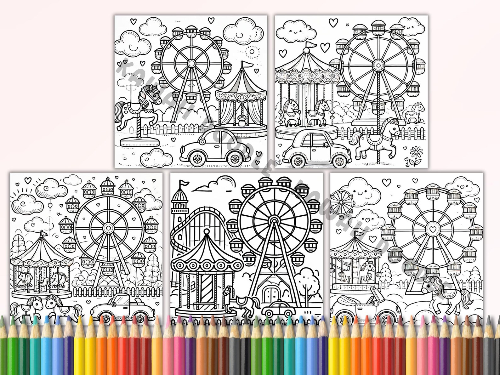30 Amusement Park Coloring Pages for Kids and Adults, Fun Theme Park ...