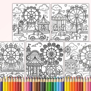 Amusement Park Coloring Pages: Carnival Fun (instant Download PDF) - Etsy