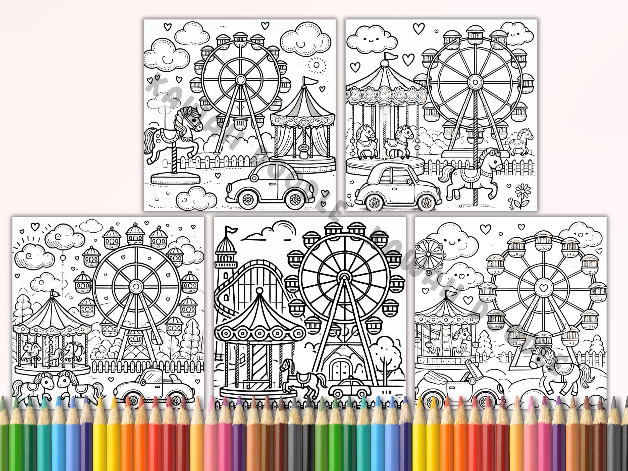 Amusement Park Coloring Pages: Carnival Fun (instant Download PDF) - Etsy