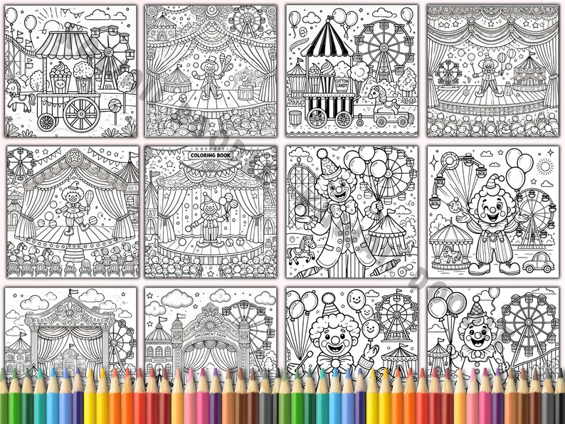 Amusement Park Coloring Pages: Carnival Fun (instant Download PDF) - Etsy