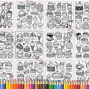 32 Kawaii Food Doodle Coloring Pages: Fun Dessert Art (instant Download ...