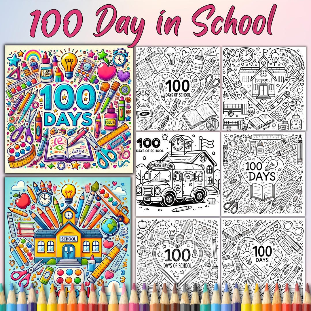 100 Days of School Coloring Pages, Fun Milestone Celebration Printable ...