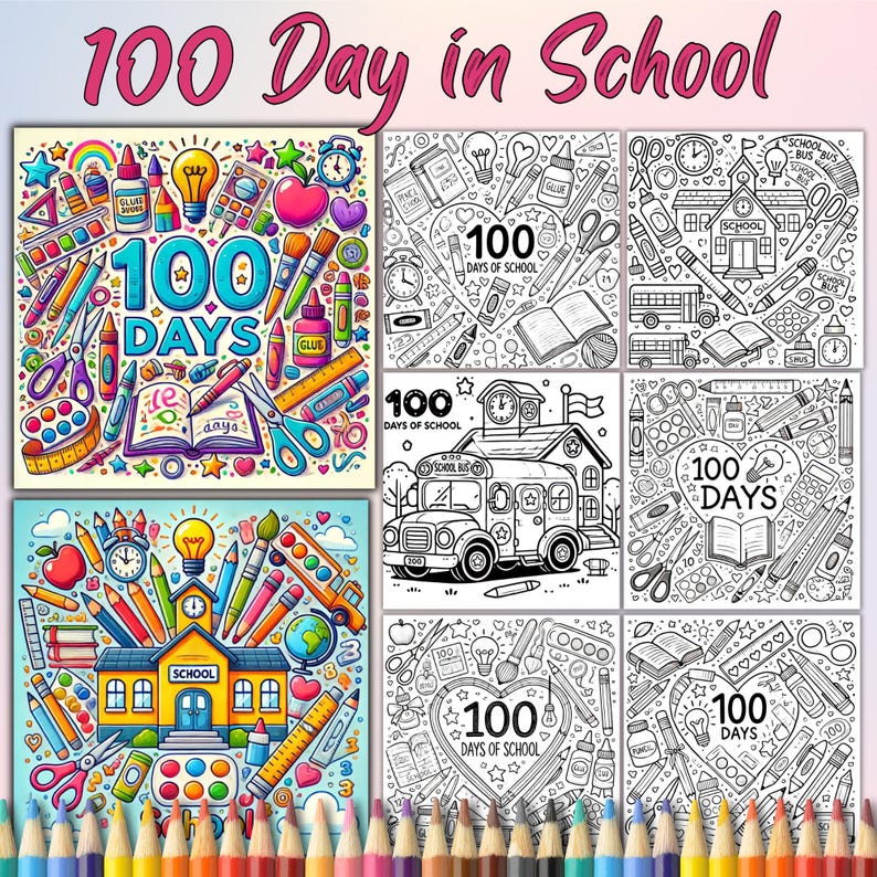 100 Days of School Coloring Pages, Fun Milestone Celebration Printable ...
