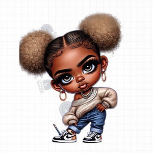 Afro Puff Girl Clipart: Chibi Character PNG, Sublimation Design ...