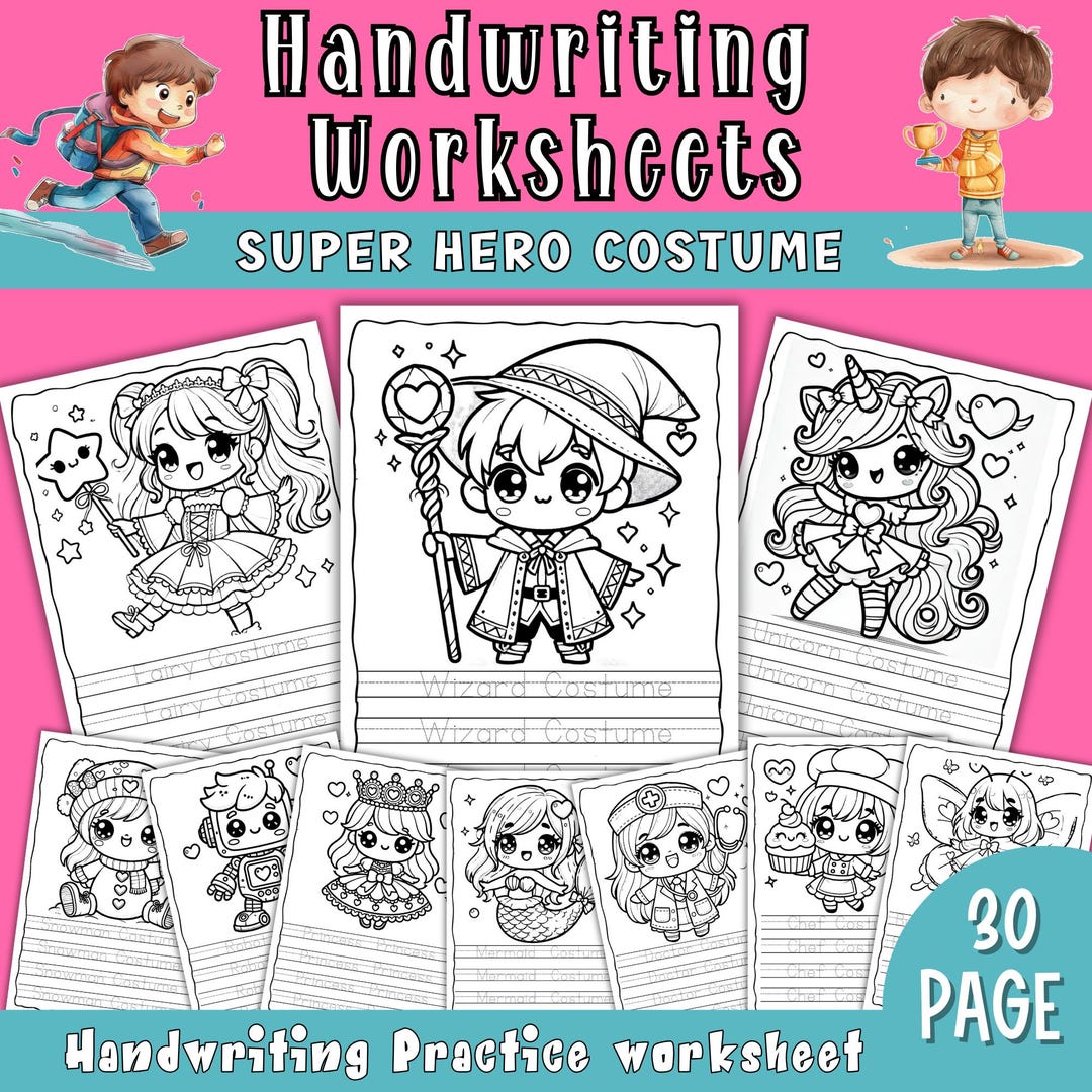 Superhero Costume Handwriting ,practice Worksheet for Kids Fun Letter ...