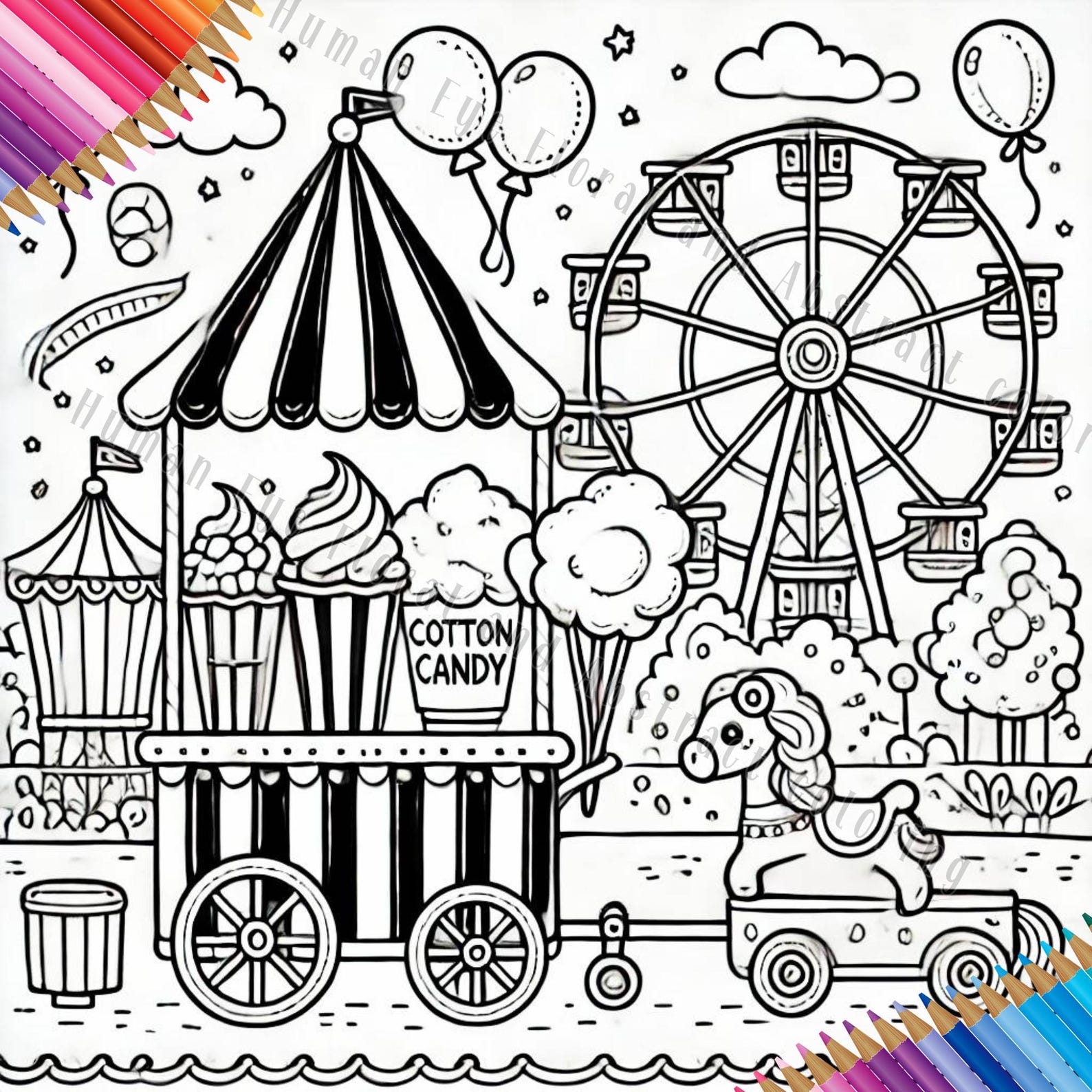 Amusement Park Coloring Pages: Carnival Fun (instant Download PDF) - Etsy