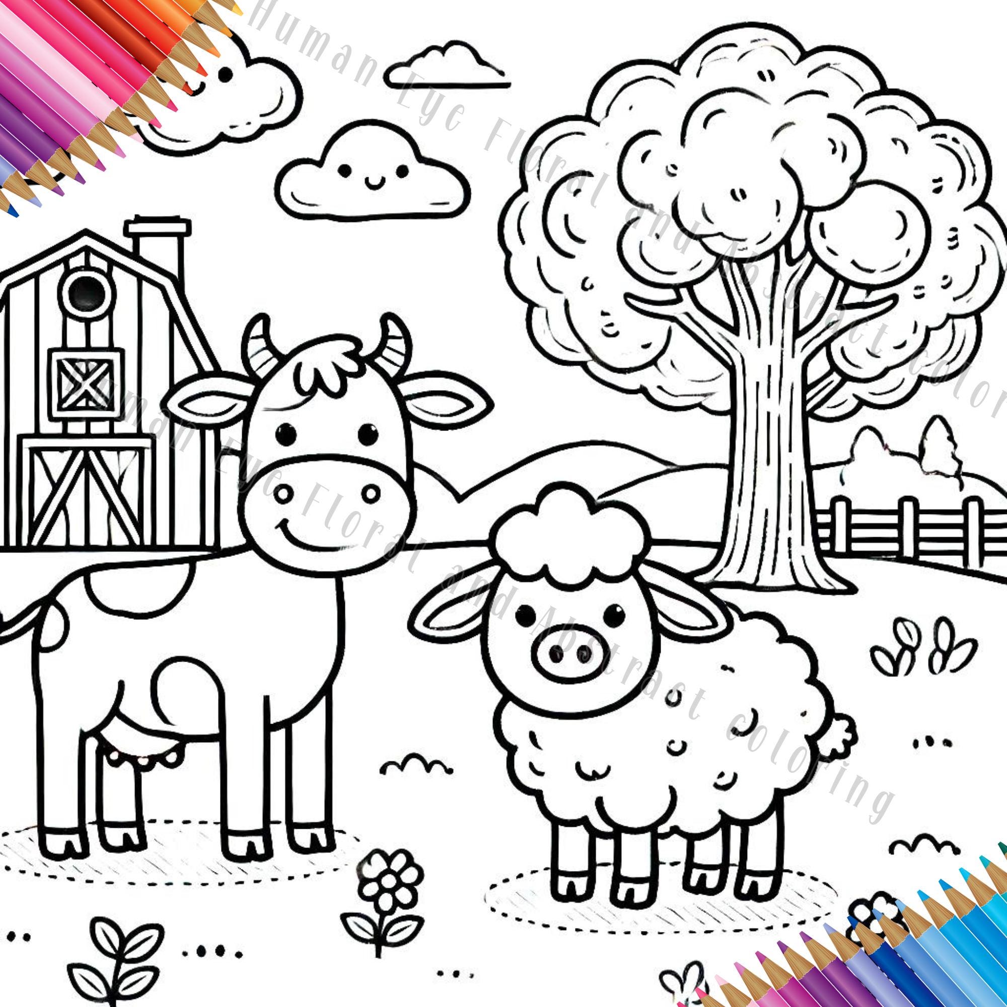 30 Kawaii Farm Animals Coloring Pages, Kids & Adults (PDF) - Etsy
