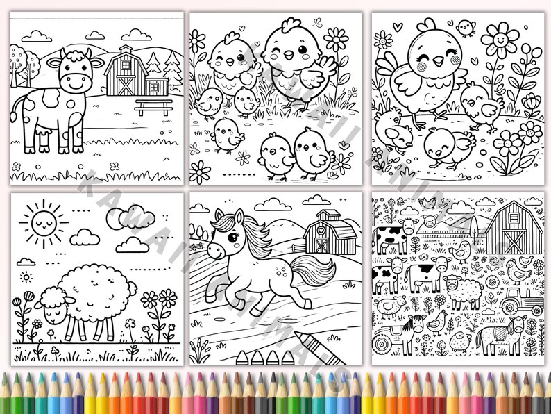 30 Kawaii Farm Animals Coloring Pages, Kids & Adults (PDF) - Etsy