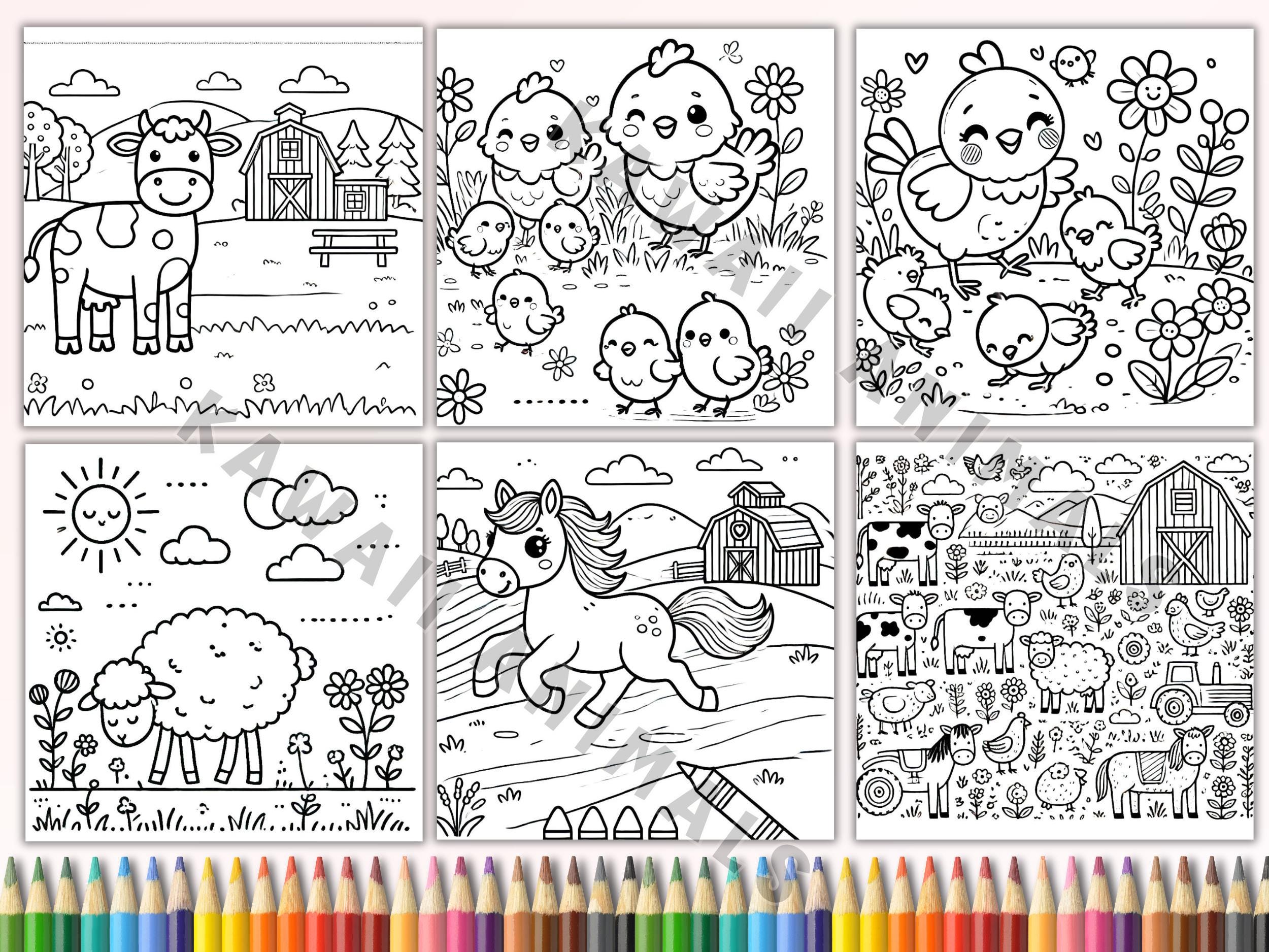 30 Kawaii Farm Animals Coloring Pages, Kids & Adults (PDF) - Etsy