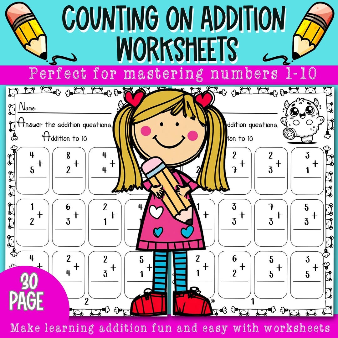 Counting on Addition Worksheets for Kids 1-10 ,fun Printable Math ...