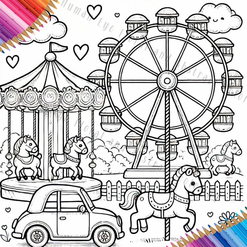 Amusement Park Coloring Pages: Carnival Fun (instant Download PDF) - Etsy