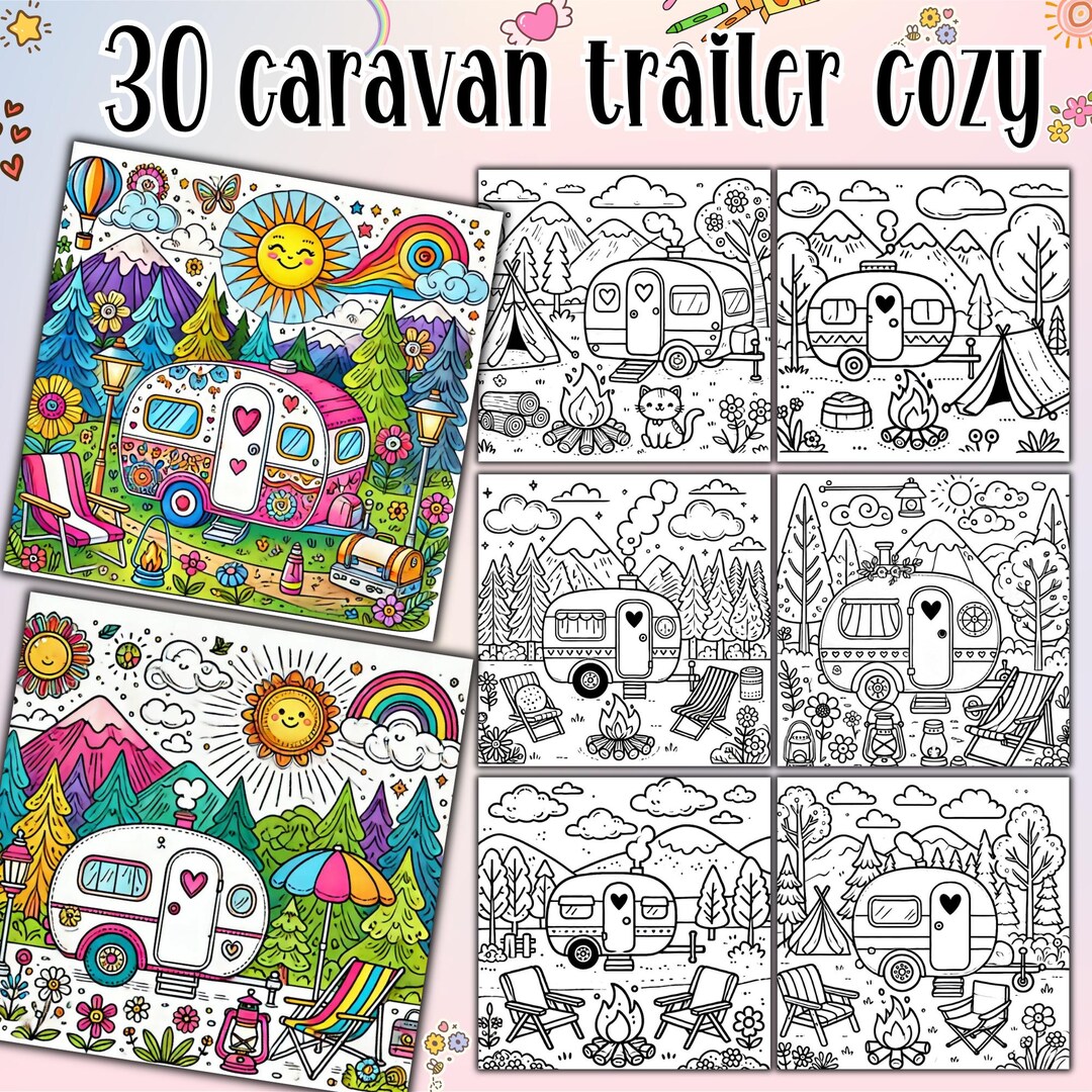30 Cozy Caravan Trailer Coloring Book for Adults and Teens, Relaxing ...