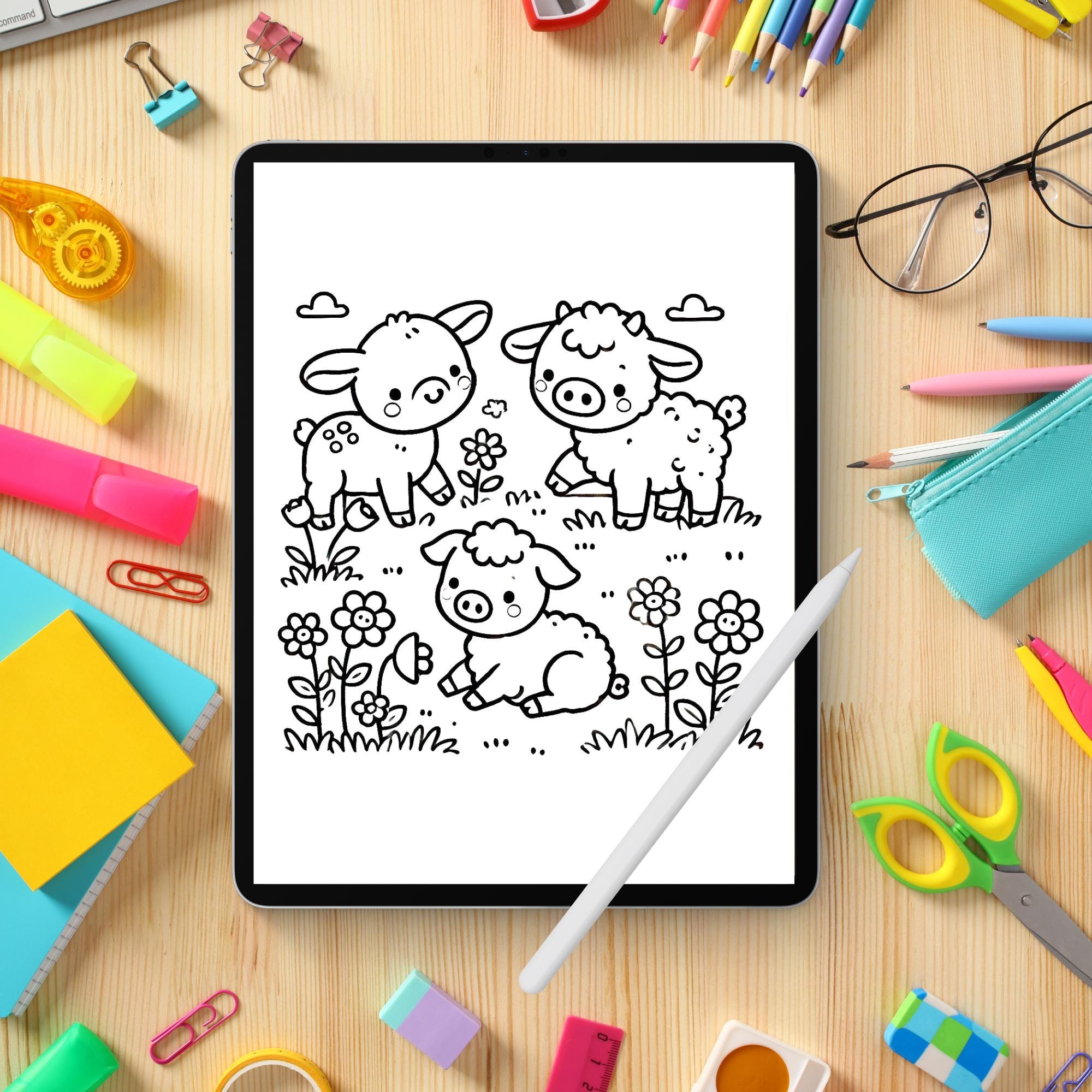30 Kawaii Farm Animals Coloring Pages, Kids & Adults (PDF) - Etsy
