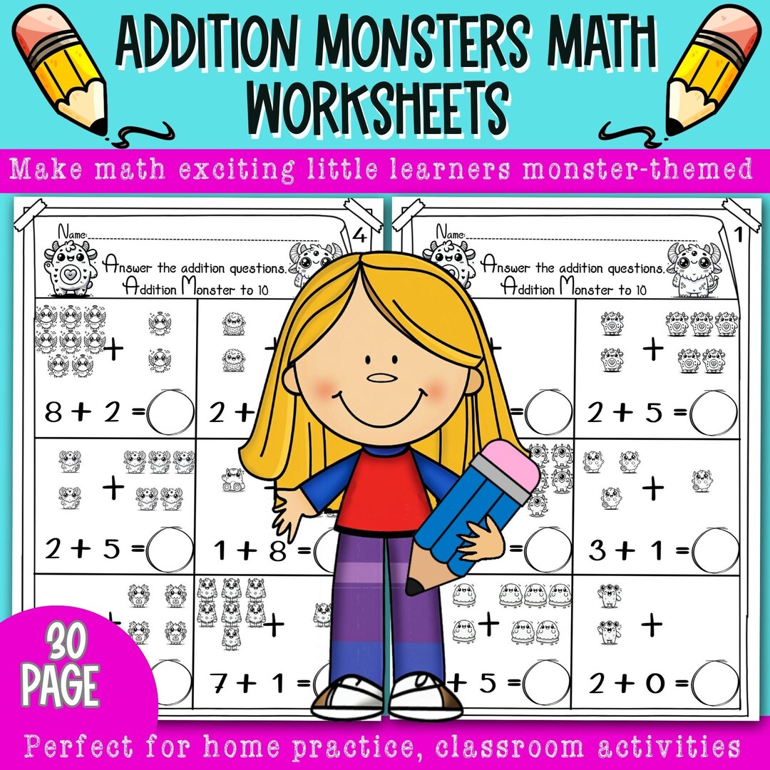 Addition Monsters Math Worksheets,make Math Exciting Little Learners ...