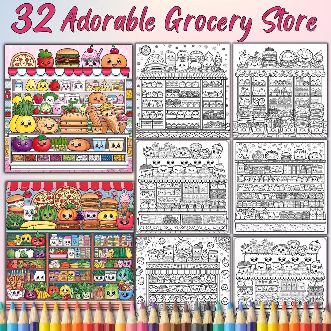 32 Kawaii Adorable Grocery Store Coloring Pages for Kids, Cute ...