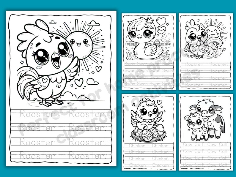 Kawaii Farm Animals Handwriting Worksheets, Learning Handwriting ...