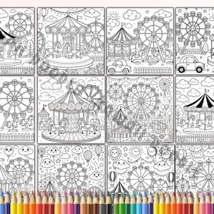 Amusement Park Coloring Pages: Carnival Fun (instant Download PDF) - Etsy