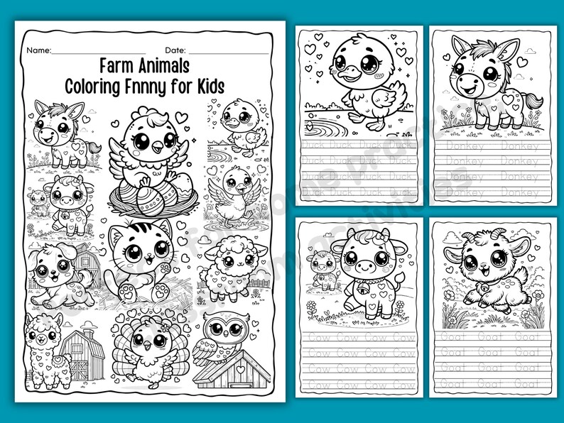 Kawaii Farm Animals Handwriting Worksheets, Learning Handwriting ...