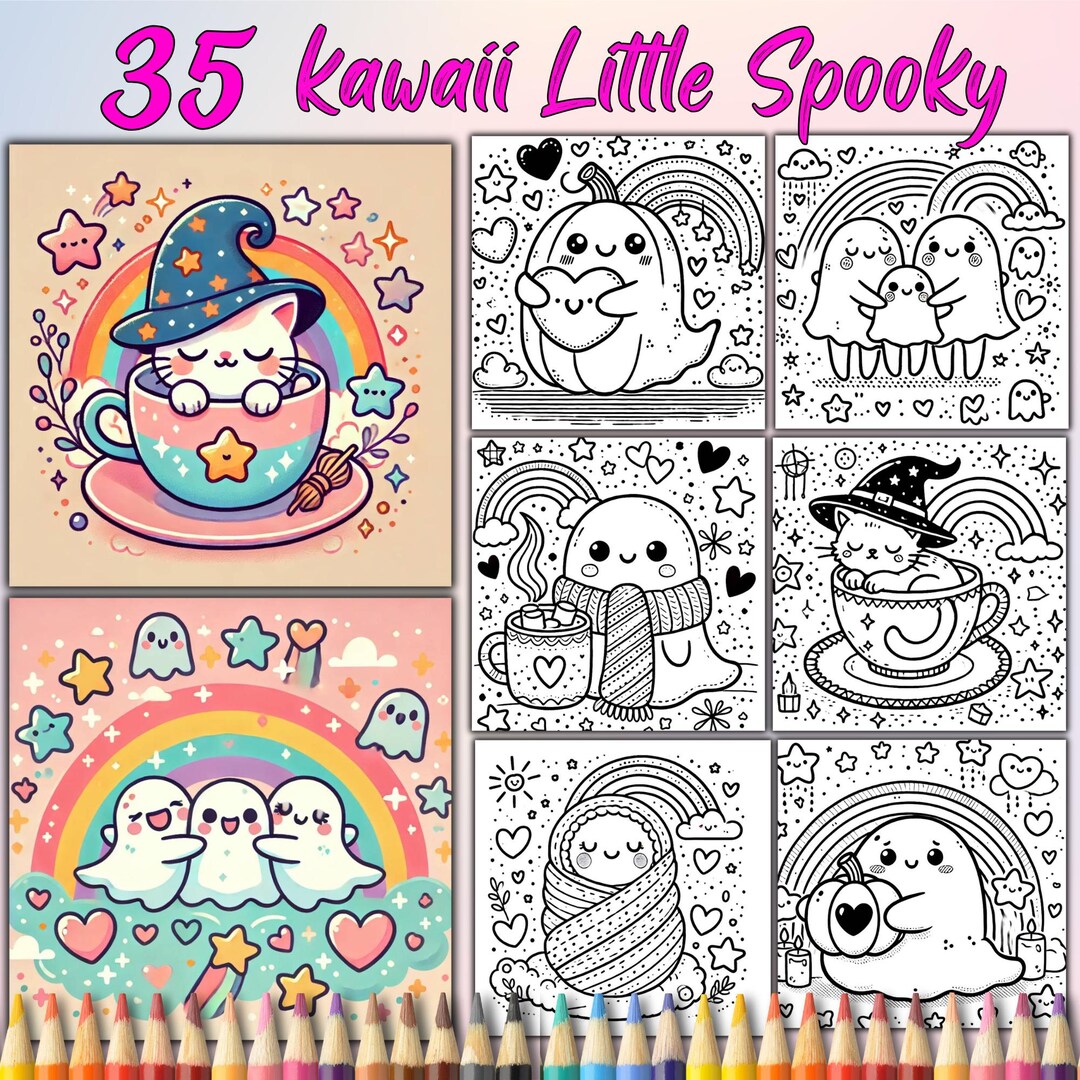 35 Spooky Kawaii Halloween Coloring Pages - Kids & Adults (printable ...