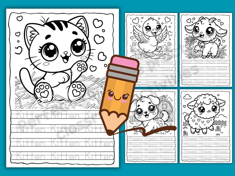 Kawaii Farm Animals Handwriting Worksheets, Learning Handwriting ...