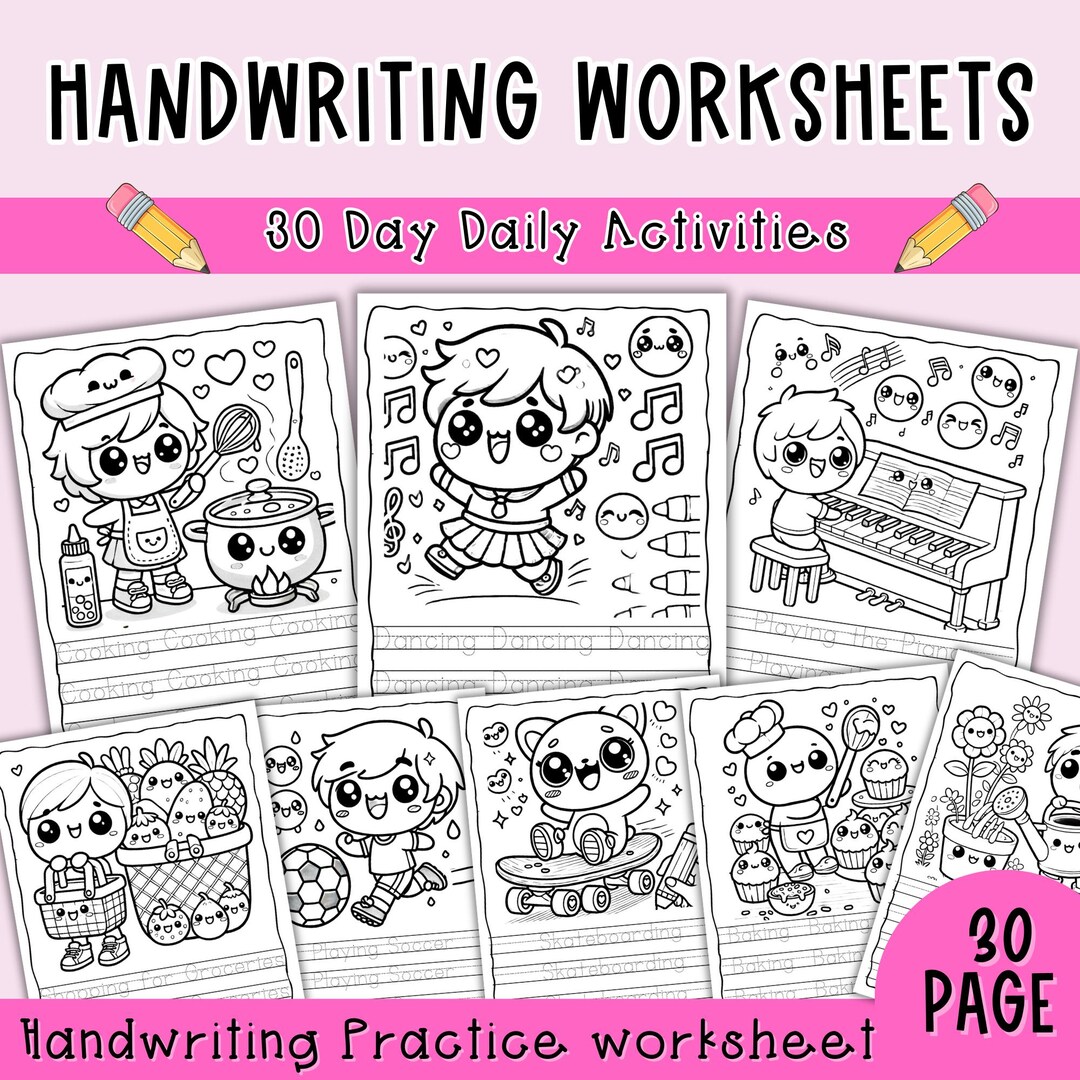 30 Day Daily Activities Handwriting Worksheets , Printable Handwriting ...