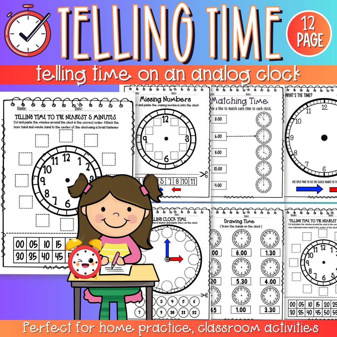 Telling Time Worksheets for Kids – Learn to Read Clocks, Practice Time ...