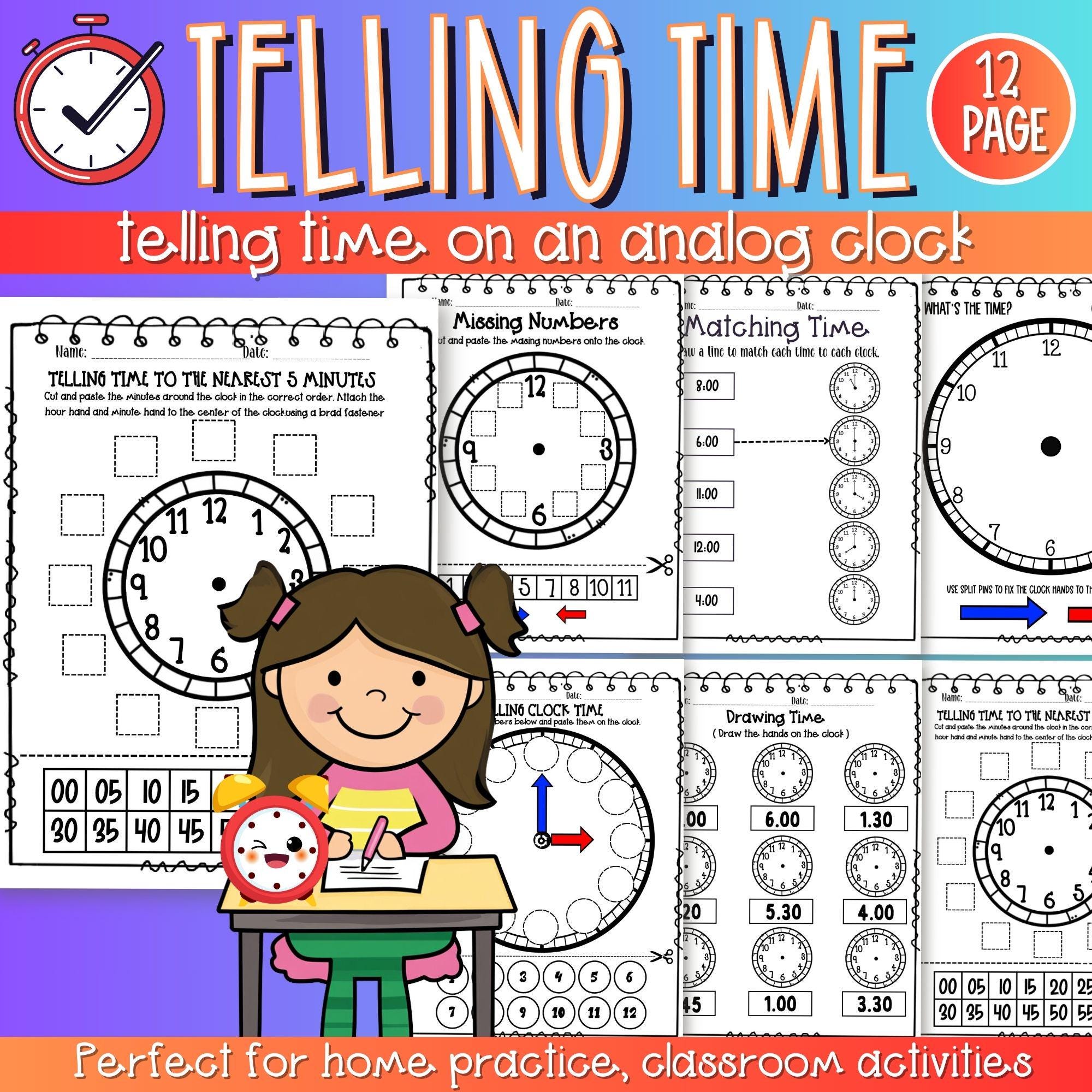 Telling Time Worksheets for Kids – Learn to Read Clocks, Practice Time ...