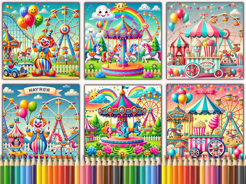 30 Amusement Park Coloring Pages for Kids and Adults, Fun Theme Park ...