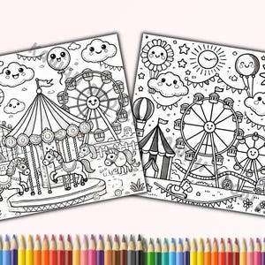 Amusement Park Coloring Pages: Carnival Fun (instant Download PDF) - Etsy