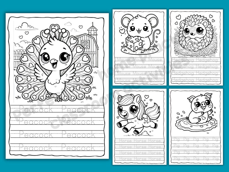 Kawaii Farm Animals Handwriting Worksheets, Learning Handwriting ...