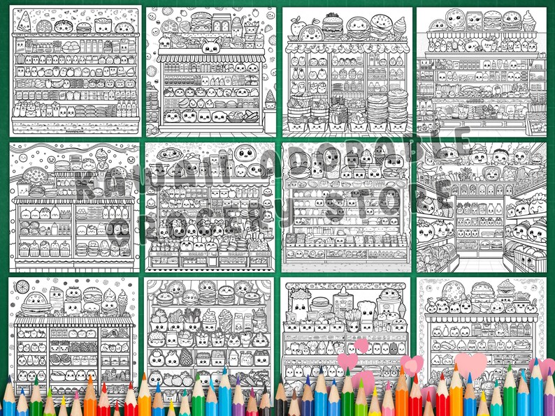 Kawaii Grocery Store Coloring Pages, Cartoon Food (digital Download) - Etsy