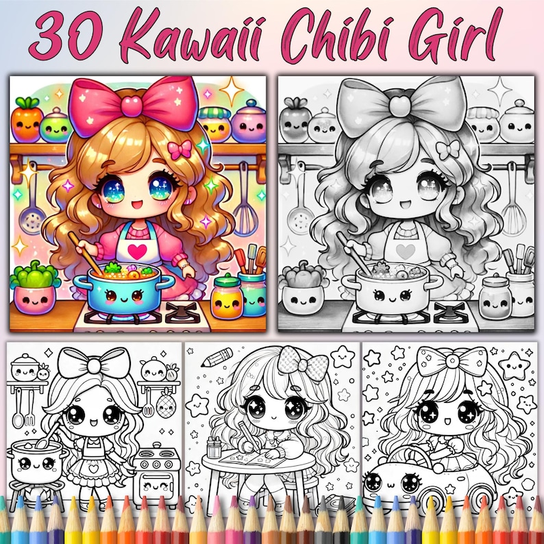 30 Kawaii Chibi Girl Coloring Page, Cute Anime Chibi Digital Download ...