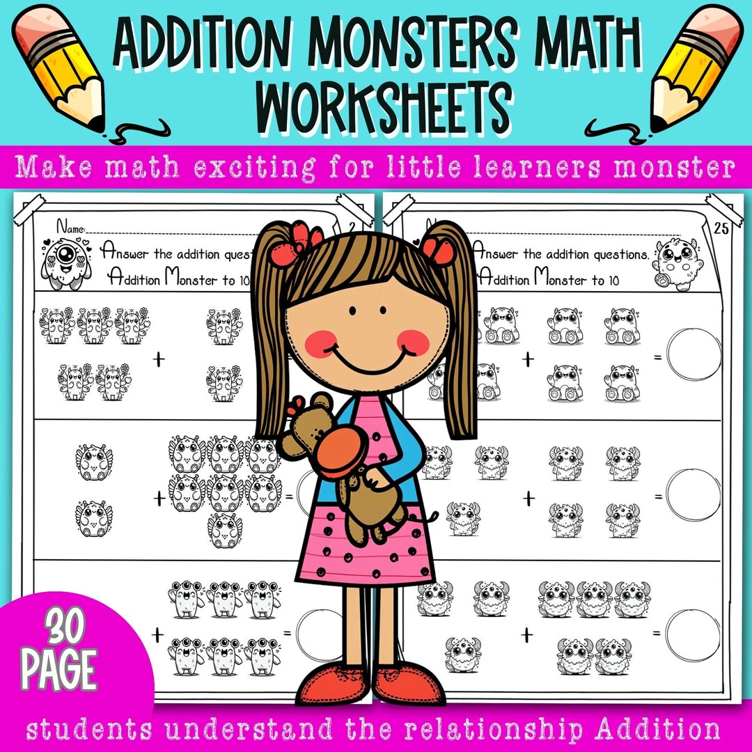 Addition Monsters Math Worksheets , Make Math Exciting for Little ...