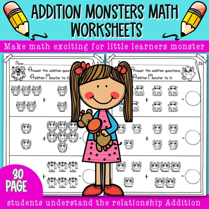Addition Monsters Math Worksheets , Make Math Exciting for Little ...